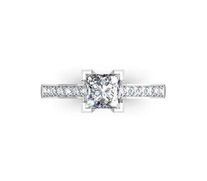 Princess Cut Diamond Engagement Ring with V-Shape Basket