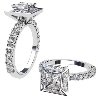 Princess Cut Halo Engagement Ring with Diamond Band