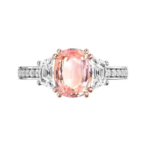 Oval Padparadscha Sapphire | Three Stone Ring