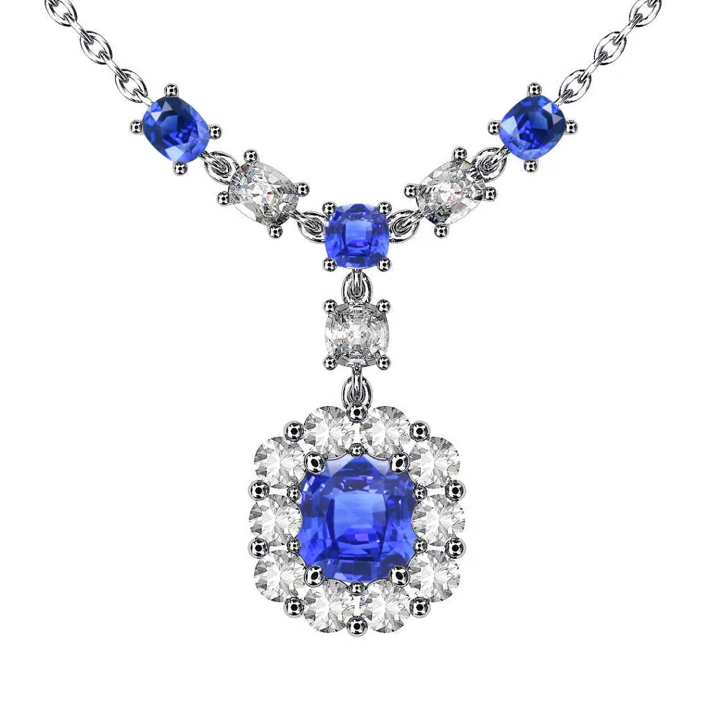 Blue Sapphire and Diamond Tiered Necklace | Waldemar Jewellers